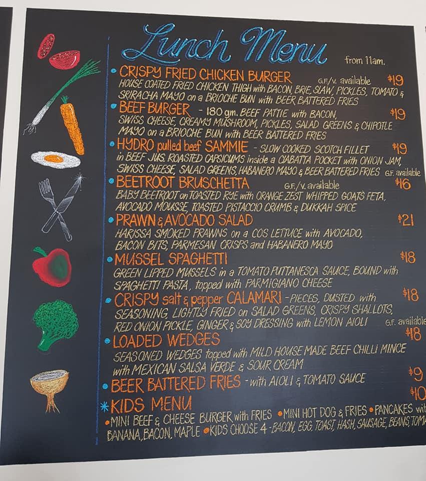 Menu at Hydro Eatery cafe, Turangi