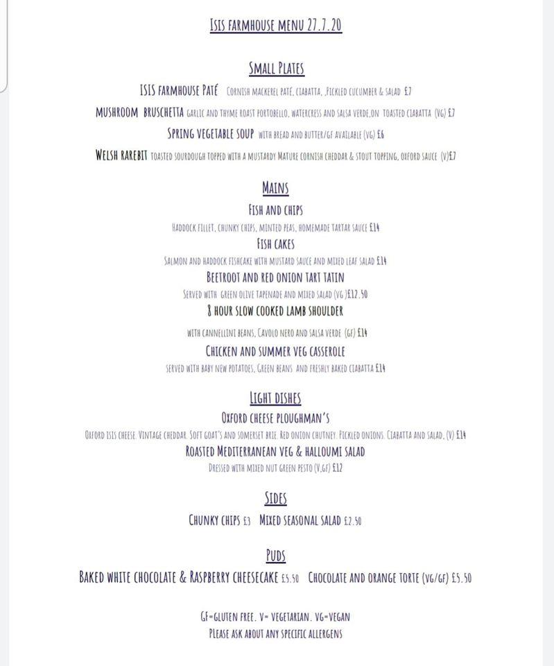 Menu at Isis Farmhouse pub & bar, Oxford