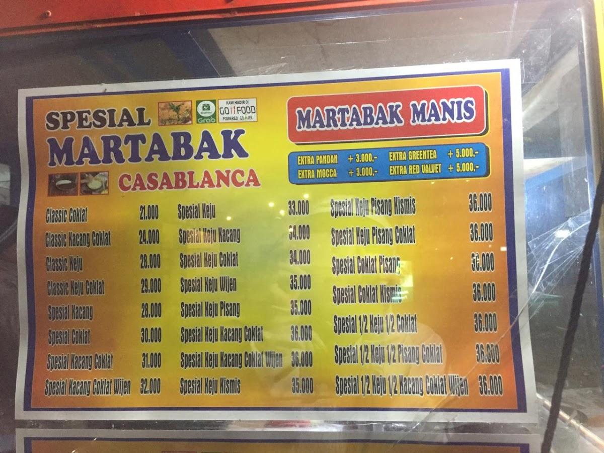 Menu at Martabak Casablanca Spesial restaurant, Cilacap