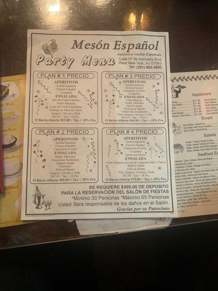 Menu at Meson Español pub & bar, West New York