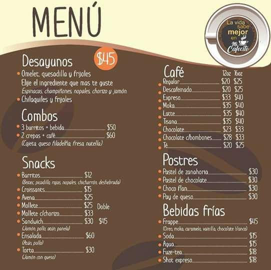 Menu at Mi Cafecito, Ensenada