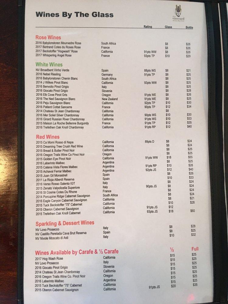 Menu at The Vineyard Winemarket pub & bar, Smyrna