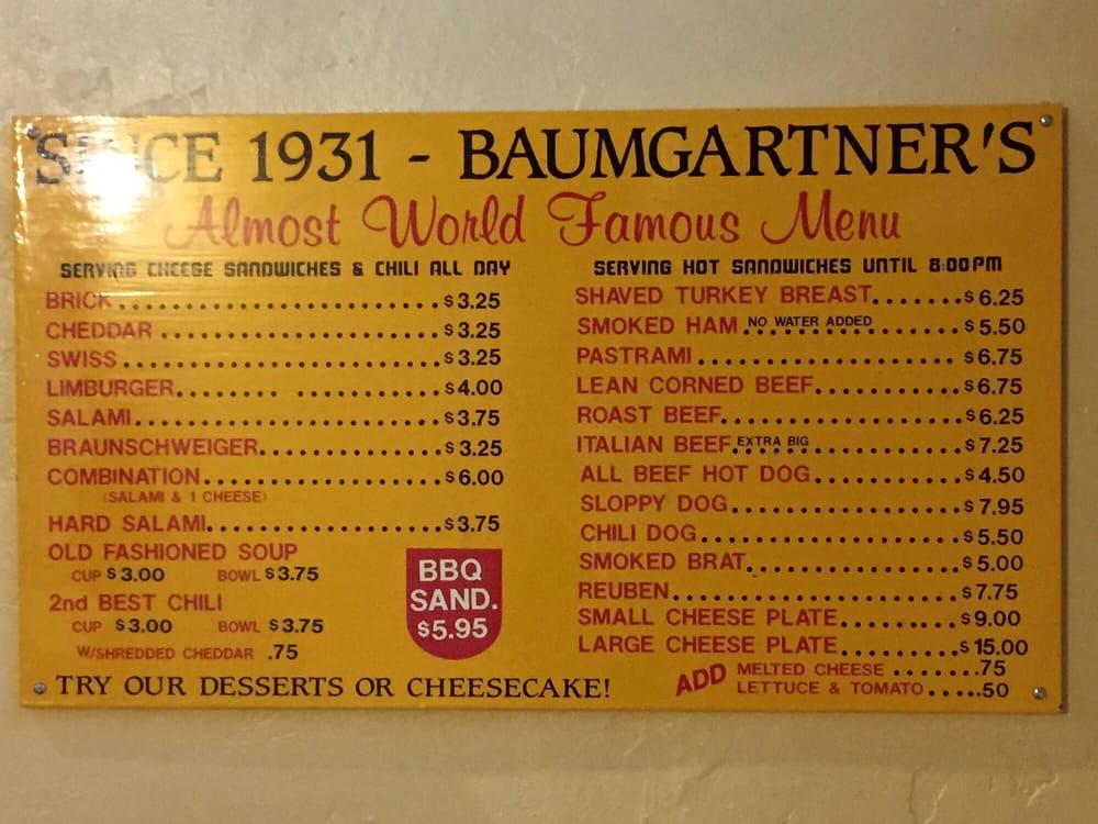 Menu at Baumgartner's Cheese Store & Tavern pub & bar, Monroe