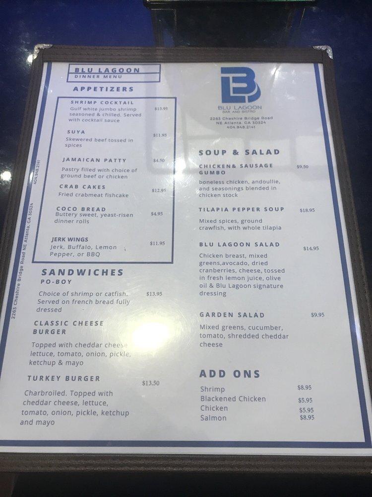 Menu at Blu Lagoon Bar and Bistro, Atlanta