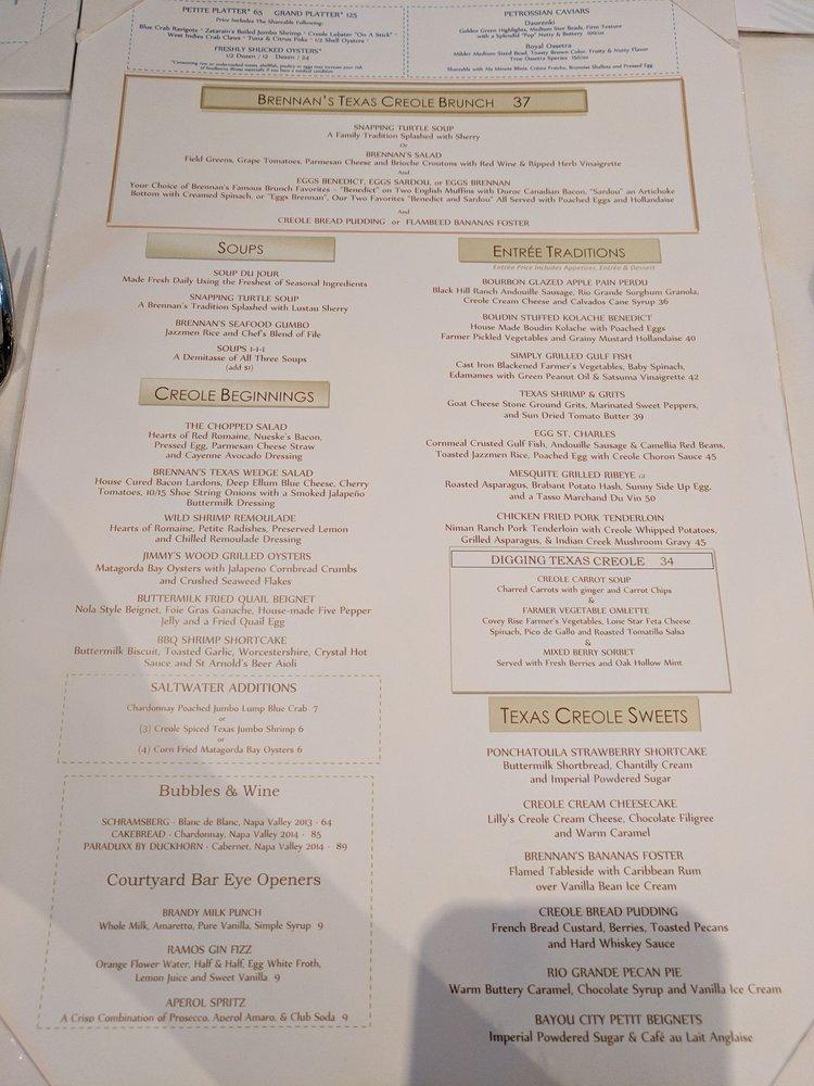 Menu at Brennan's of Houston restaurant, Houston