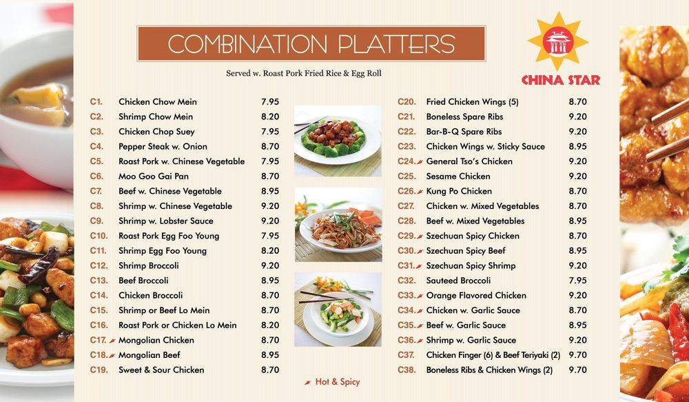Menu at China Star restaurant, Putnam
