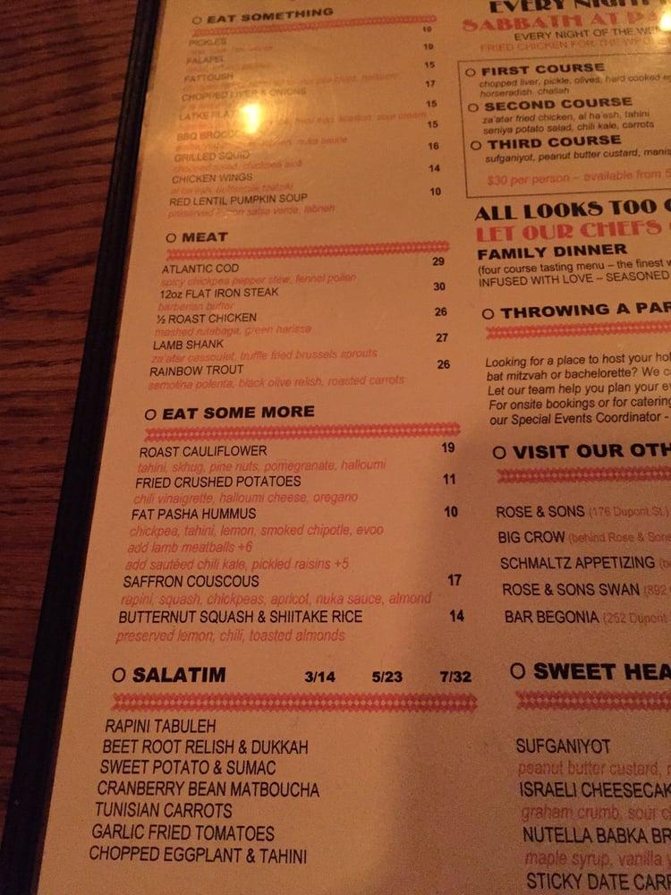 Menu at Fat Pasha restaurant, Toronto, 414 Dupont St