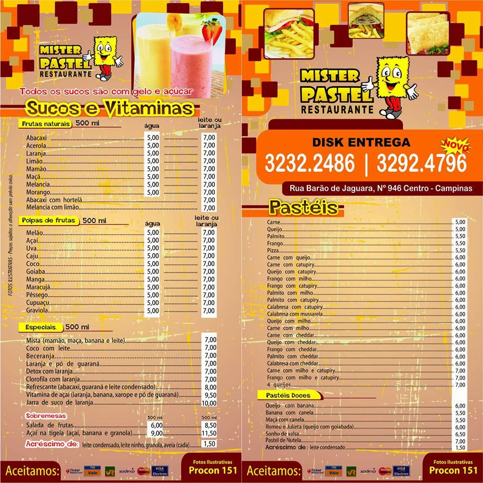 Menu at MISTER PASTEL restaurant, Campinas
