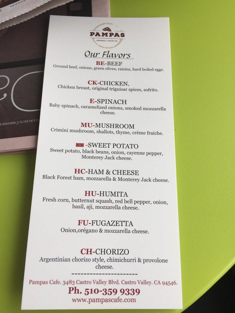 Menu at Pampas Cafe, Castro Valley