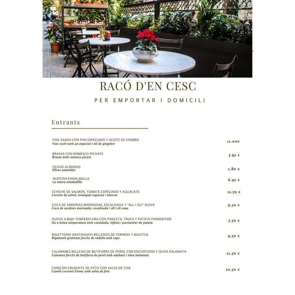 Carta del pub y bar Racó d'en Cesc, Barcelona