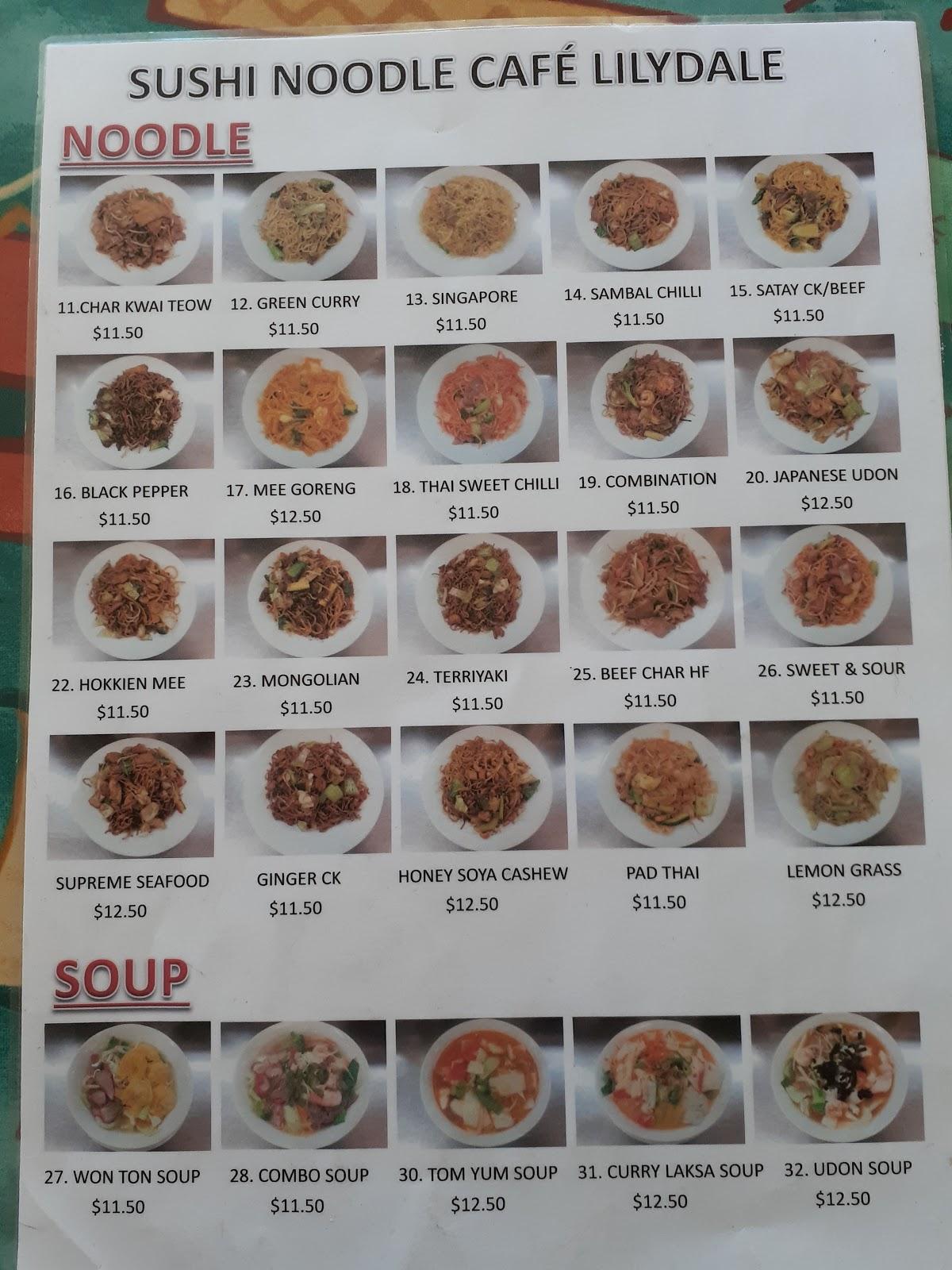 Menu at Sushi Noodle Cafe, Lilydale