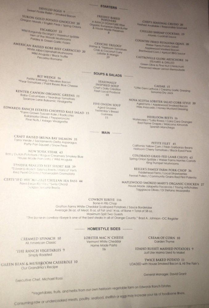 Menu at THE RANCH Restaurant, Anaheim, E Ball Rd #101A