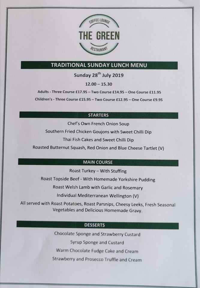 Carta del café The Green, Caerleon