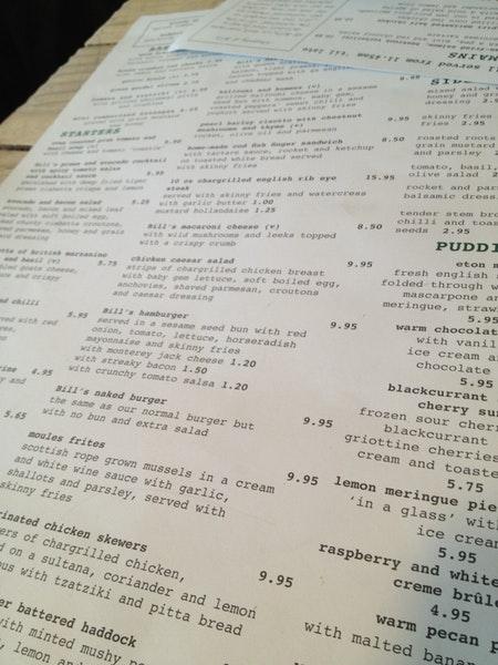 Menu at Bill's Lewes Restaurant, Lewes