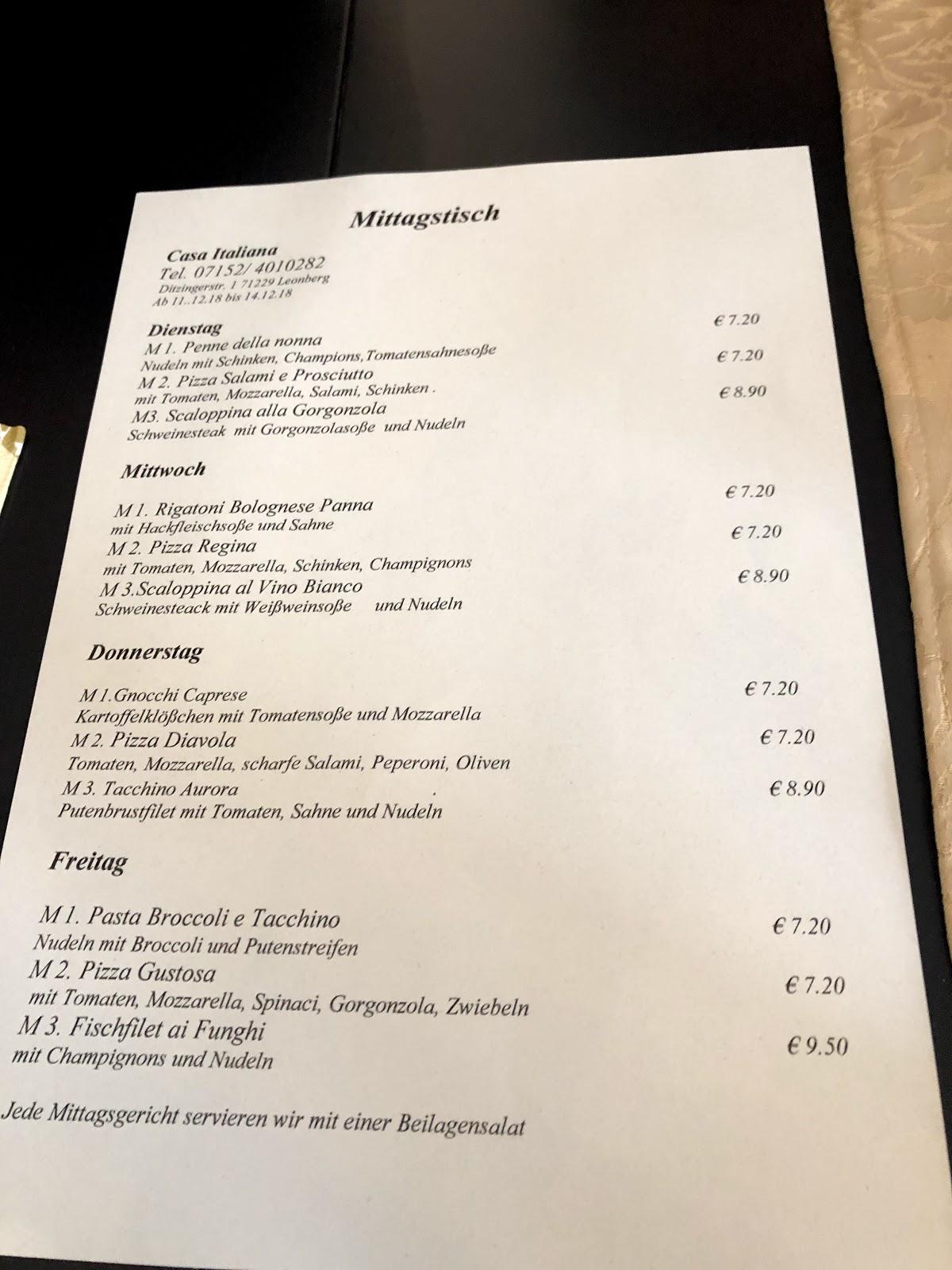 Speisekarte von Casa Italiana restaurant, Leonberg