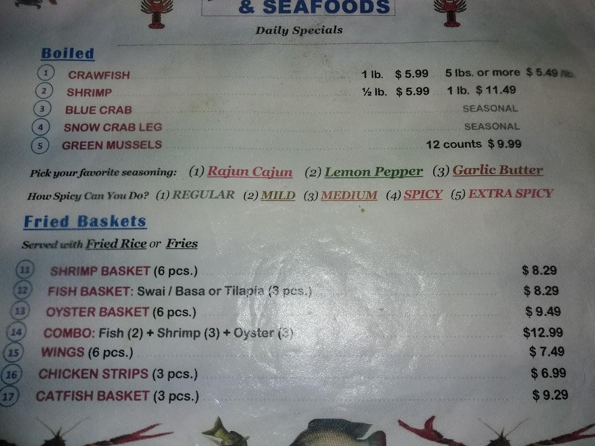 Menu at Danny's Crawfish & Seafood restaurant, Missouri City