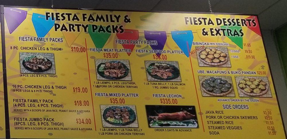 Menu at Fiesta Barbecue & Bibingka, Carson