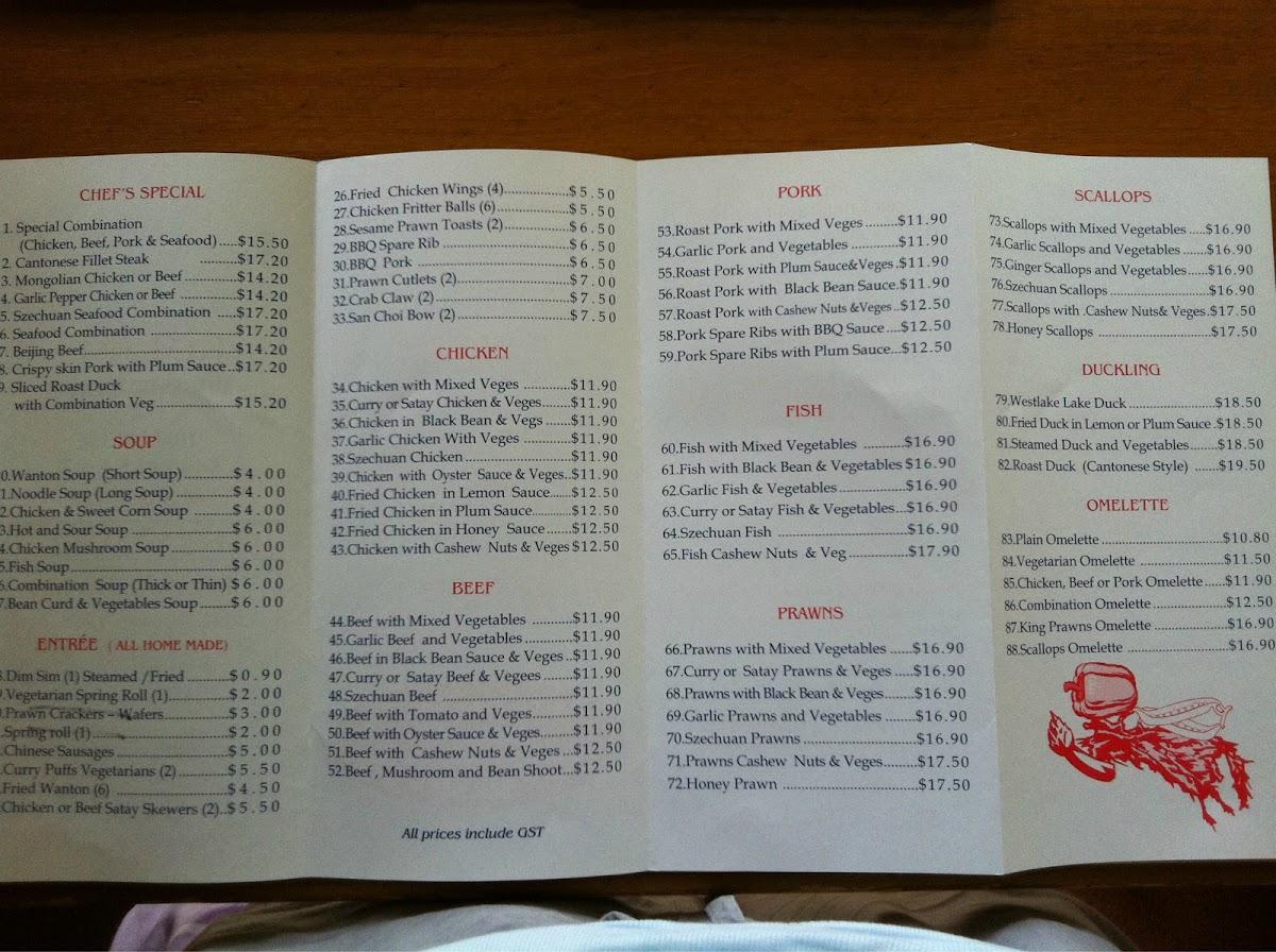 Menu at Kim & Li Chinese & Thai Restaurant, Mount Eliza