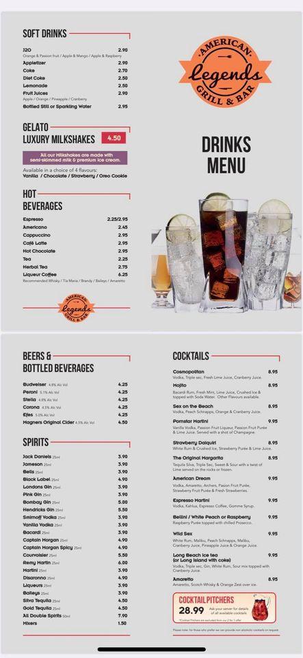 Menu at Legends American Grill & Bar, London