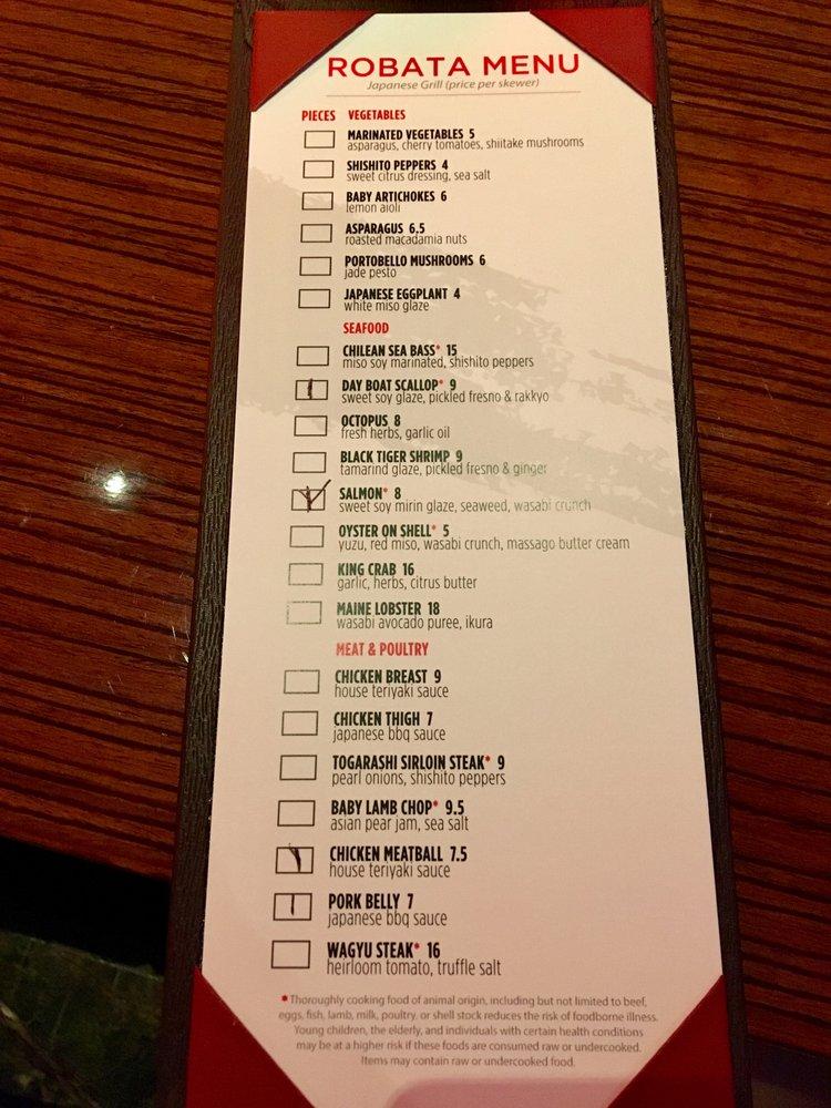 Menu at Otoro Robata Grill restaurant, Las Vegas