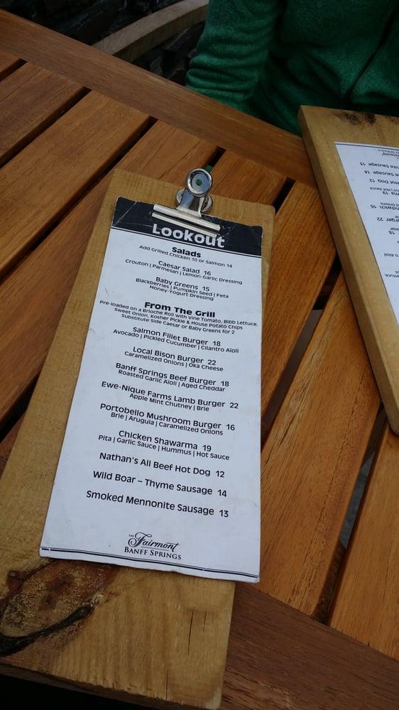 Menu at Rundle Bar at Fairmont Banff Springs, Banff