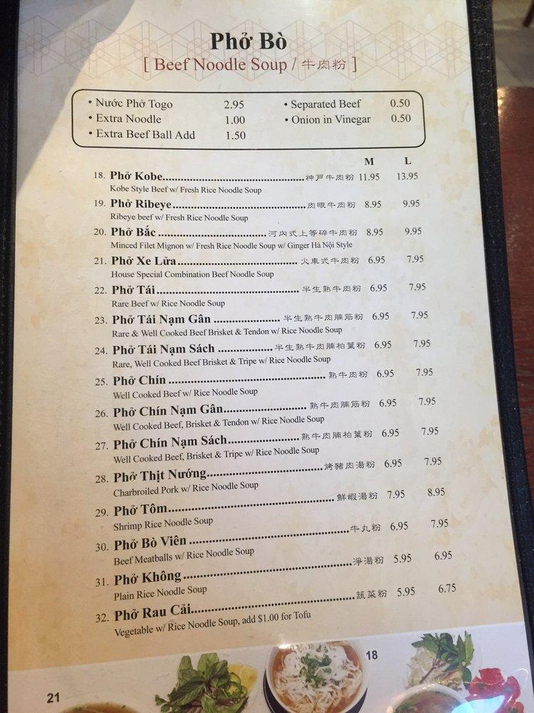 Menu at Saigon Eden restaurant, Alhambra