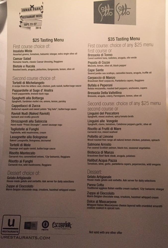 Menu at Sotto Sotto Restaurant, Atlanta