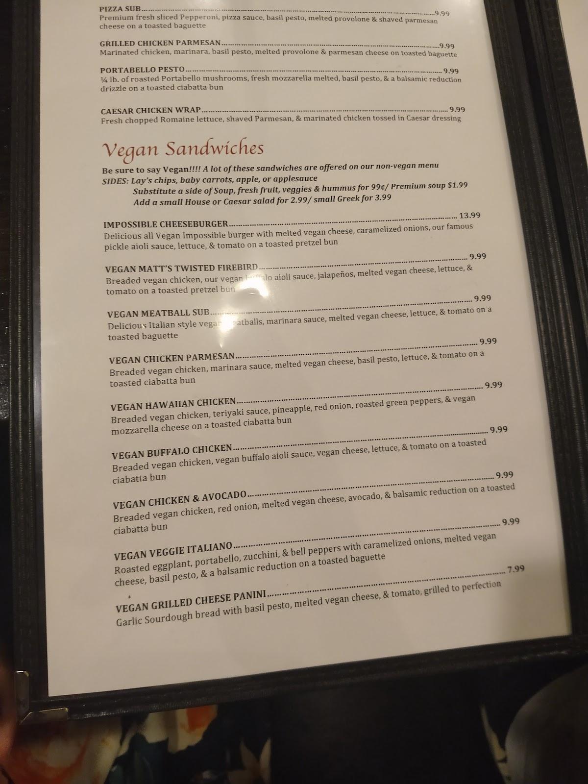Menu at The Daily Grind cafe, Evansville