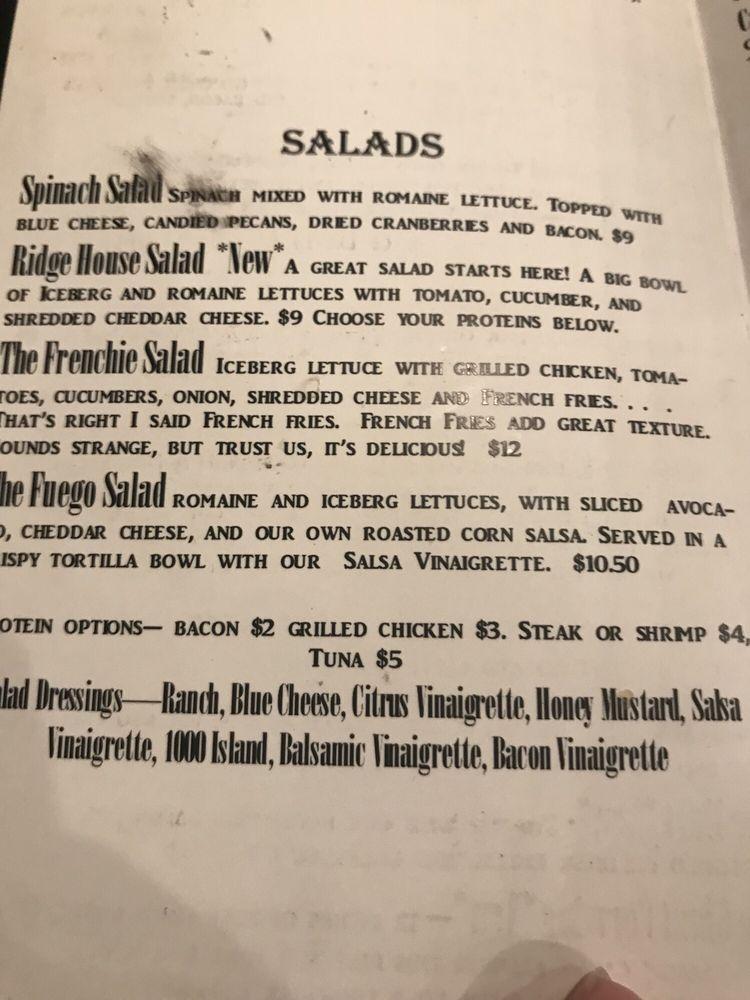 Menu at The Ridge Eat & Drink restaurant, Vestavia Hills