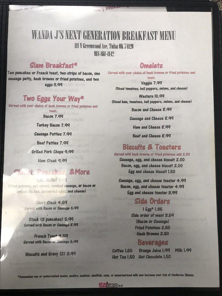 Menu at Wanda J's Next Generation Restaurant, Tulsa
