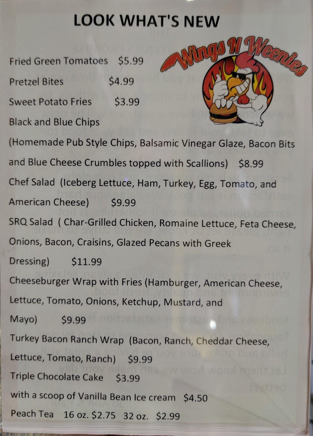 Menu at Wings-N-Weenies restaurant, Sarasota, Fruitville Rd