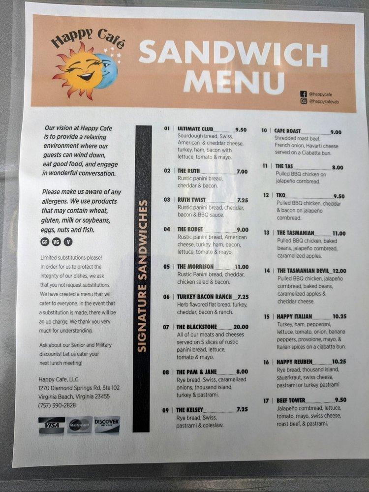 Menu at Happy Cafe, Virginia Beach, Diamond Springs Rd #102