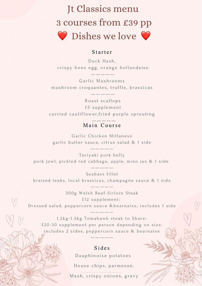 Menu at JT Abergwaun Hotel restaurant, Fishguard