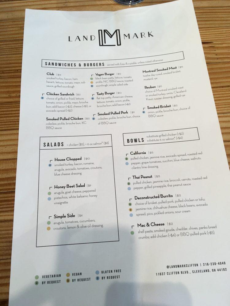 Menu at Landmark Restaurant, Cleveland, St Clair Ave.