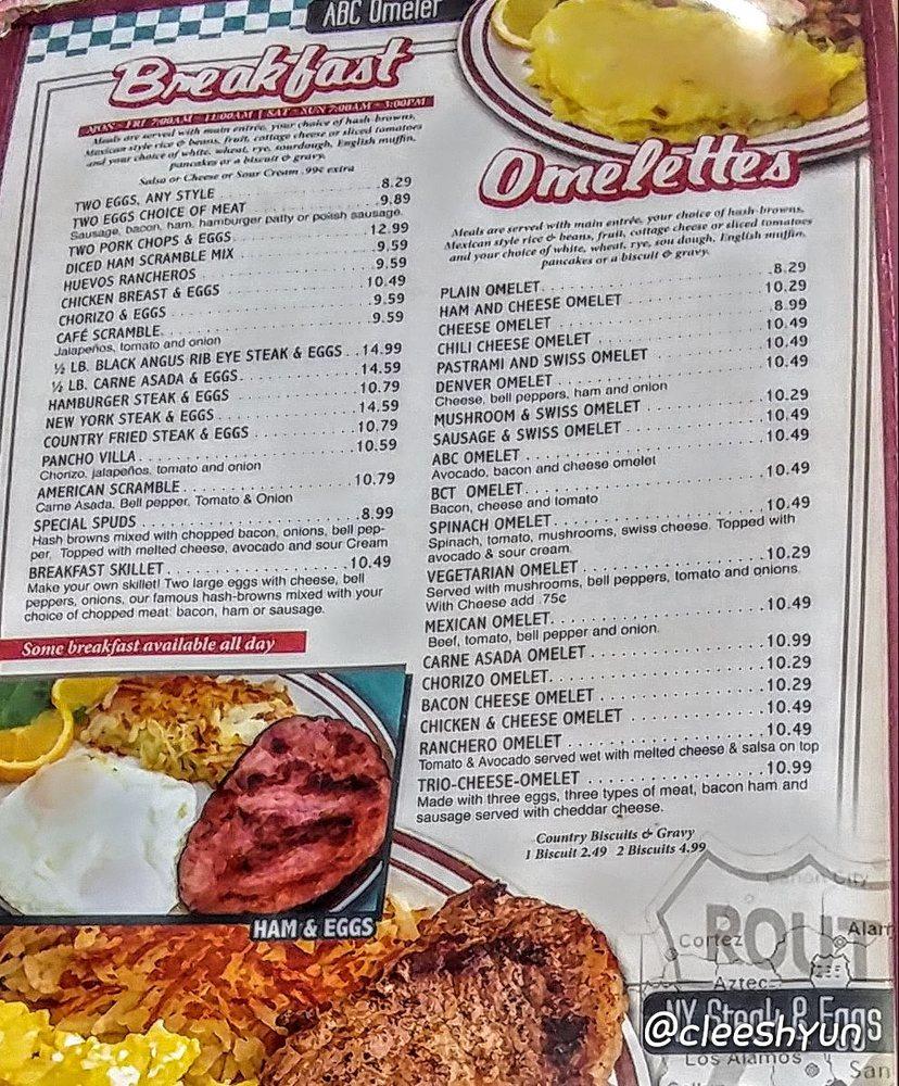 Menu at Roy's Cafe, Barstow