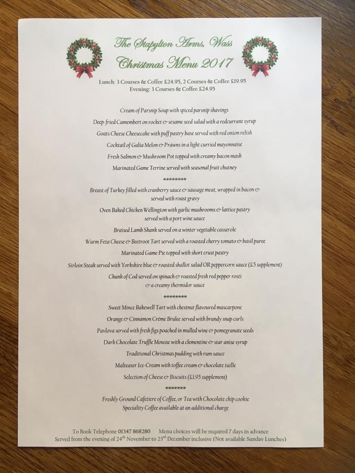 Menu at The Stapylton Arms pub & bar, Wass