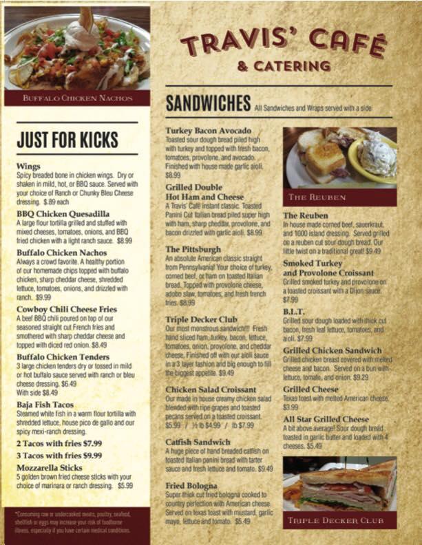 Menu at Travis' Cafe And Catering, Corbin