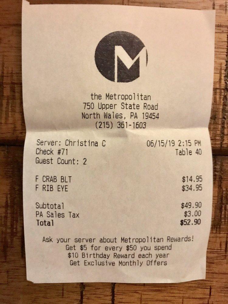 Menu at The Metropolitan, American Diner & Bar, Montgomeryville