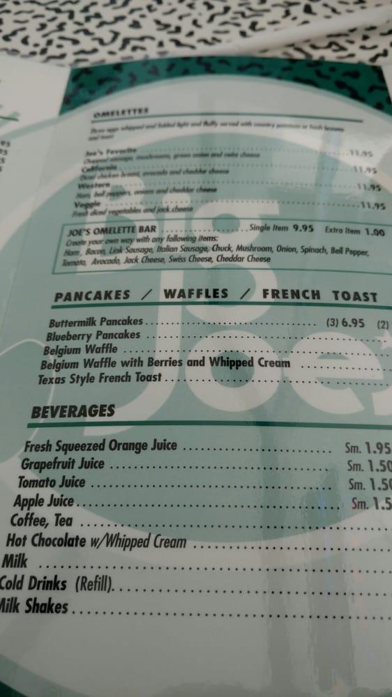 Menu at Big Joe's 8 restaurant, San Bruno
