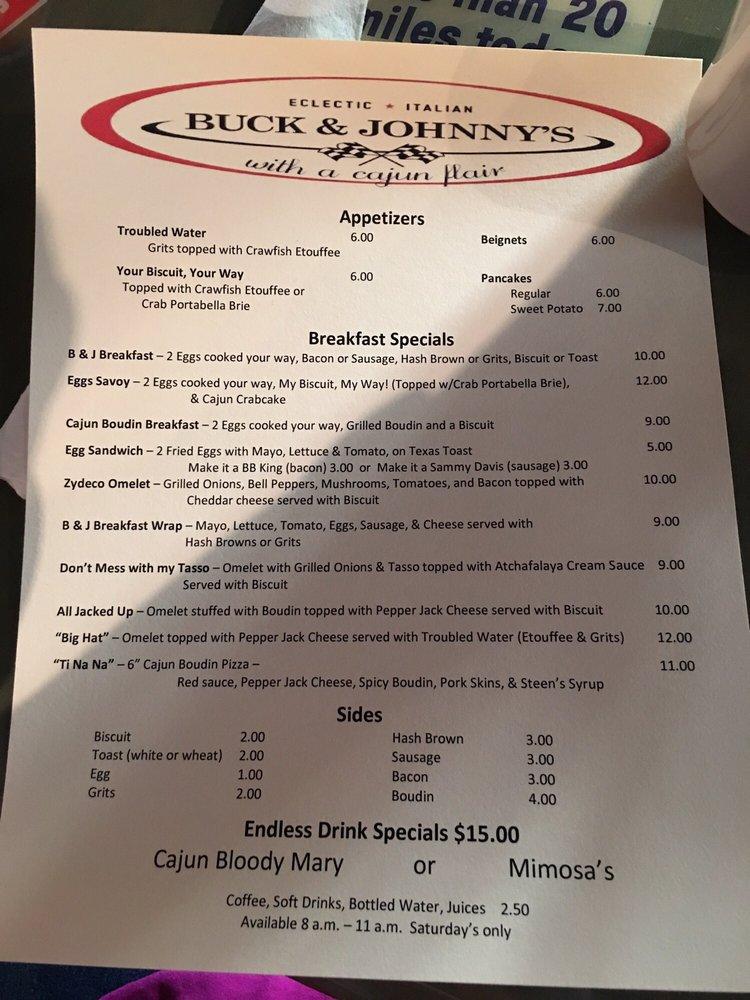 Menu at Buck & Johnny's: Eclectic Italian with a Cajun Flair pizzeria ...
