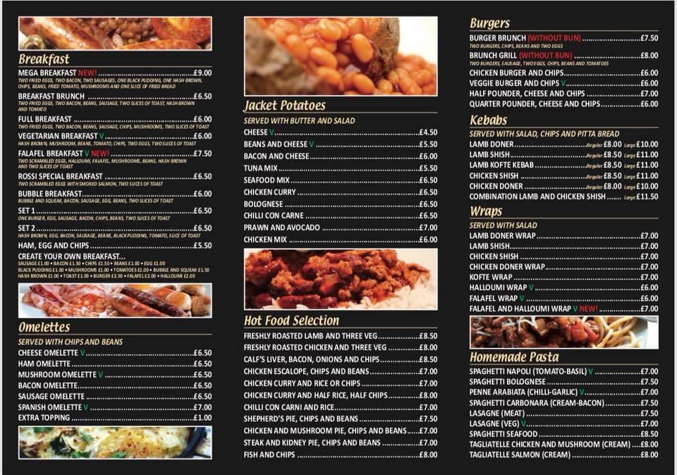 Menu at Cafe Rossi, London, 57 Borough High St