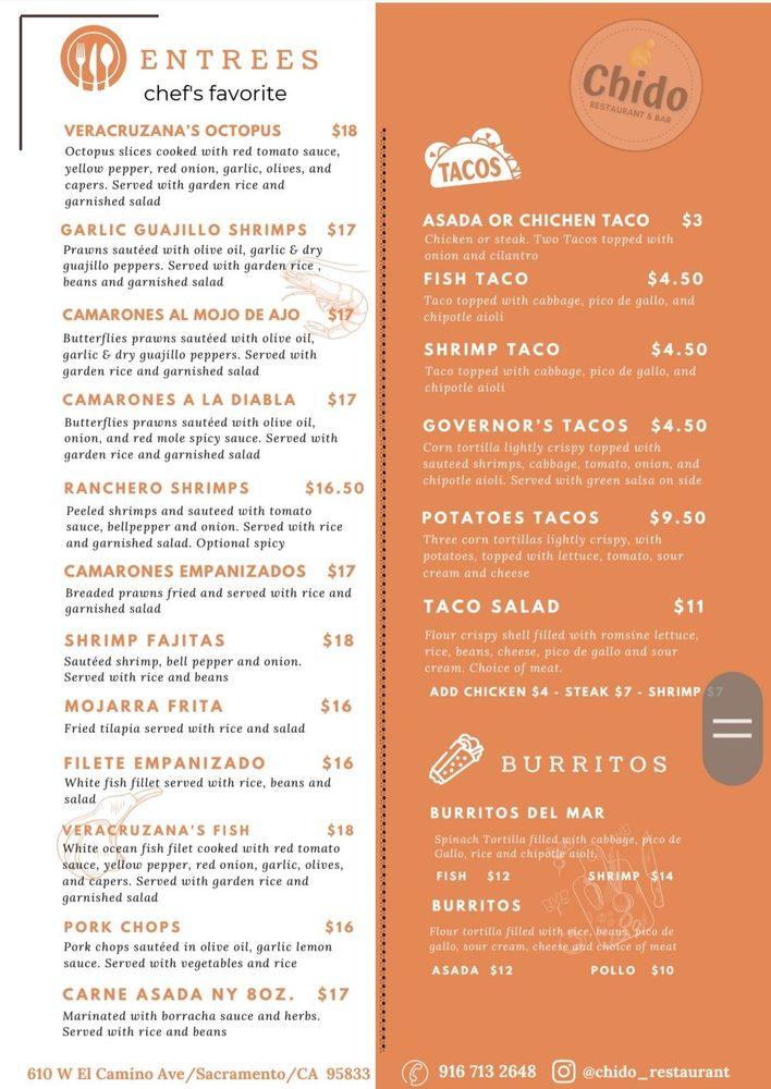 Menu at Chido Restaurant, Sacramento