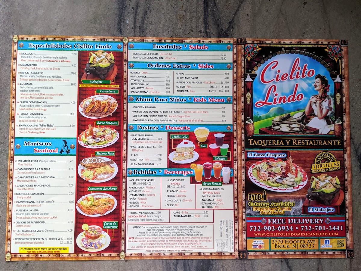 Menu at Cielito Lindo restaurant, Brick