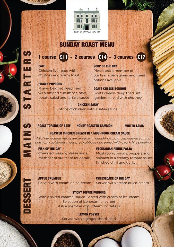 Menu at Custom House restaurant, Barrow-in-Furness