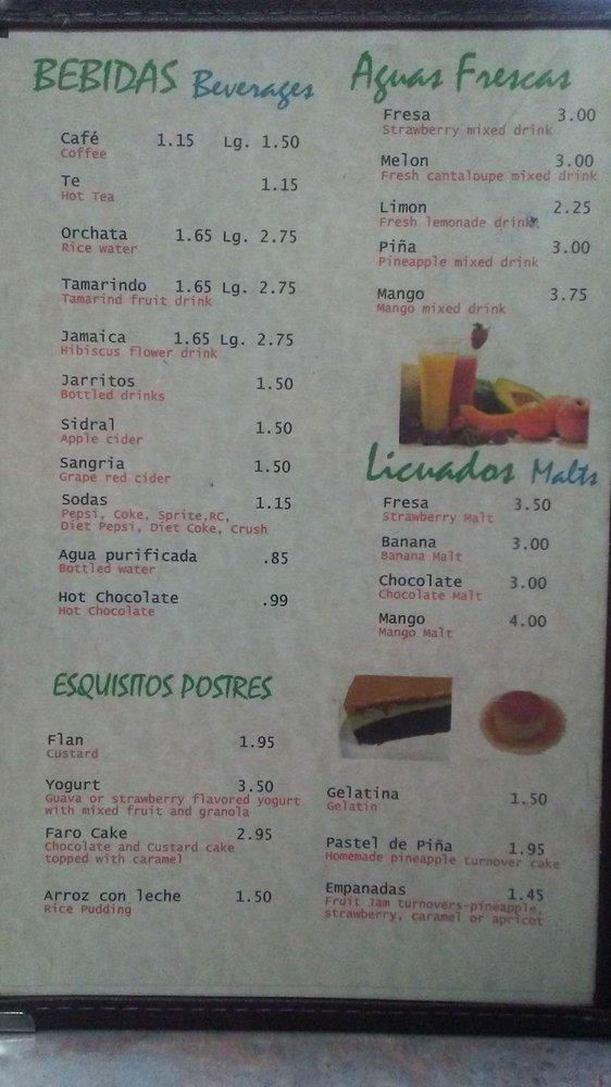 Menu at El Indio Cocina Mexicana restaurant, Chicago