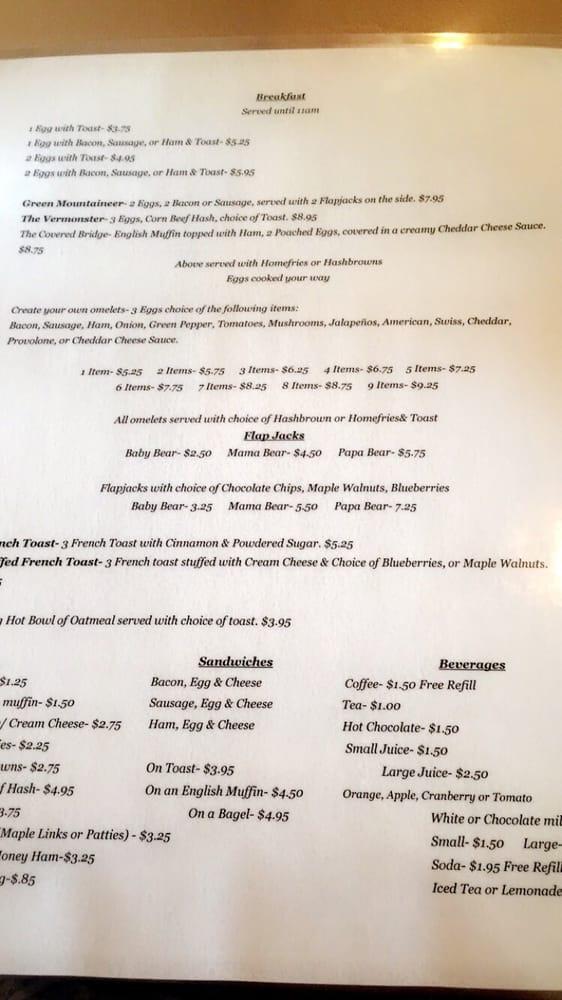 Menu at Green Mountain Cafe, Saint Albans City