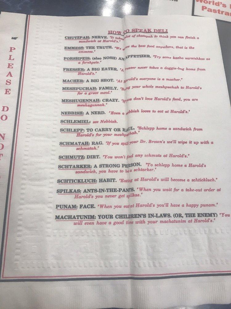 Menu at Harold's New York Deli restaurant, Edison, King Georges Post Rd