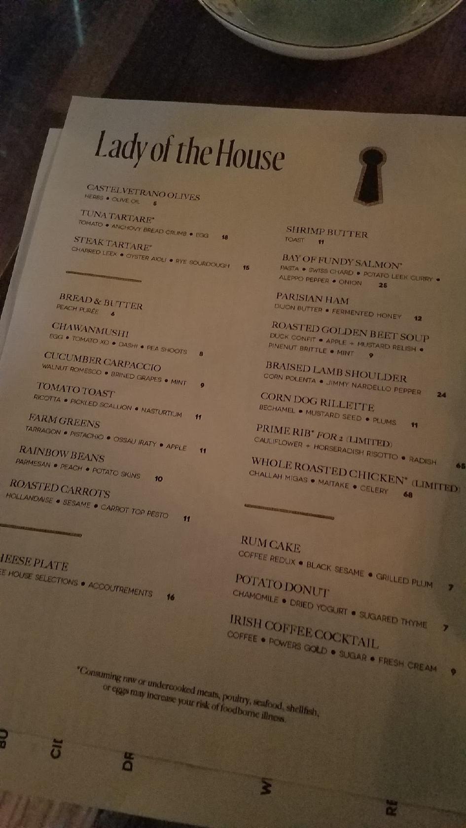 Menu at Lady of the House pub & bar, Detroit