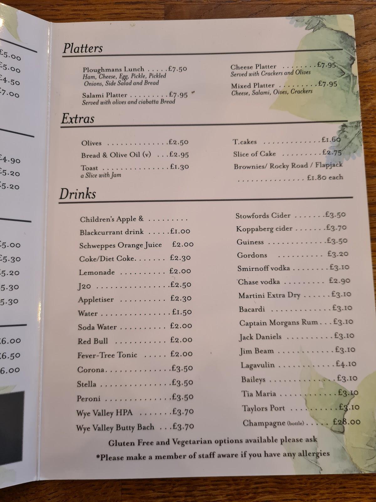 Menu at Oaklands Cafe, Bromyard