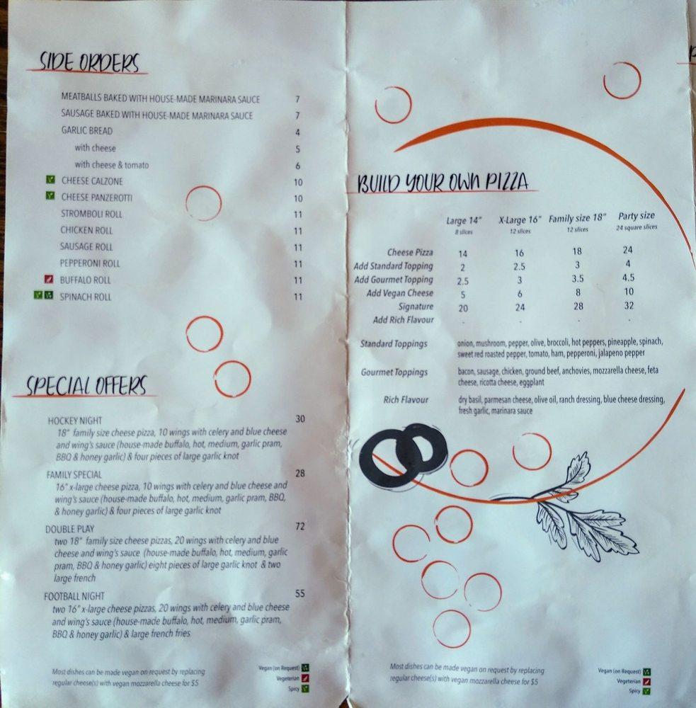 Menu at Papillon Pizzeria, Newmarket